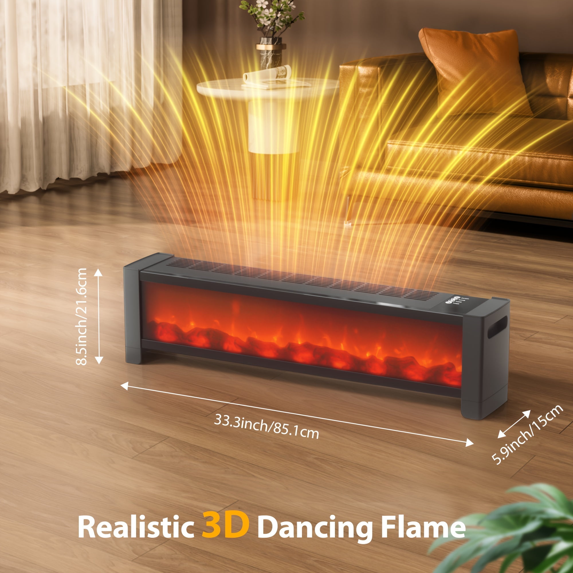 1500W Baseboard Heater, Electric Fireplace with Remote & Adjustable ...