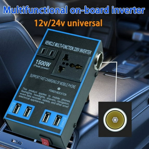 1500W Car Power Inverter, 12V to 110V AC Outlet, Dual USB Ports ...