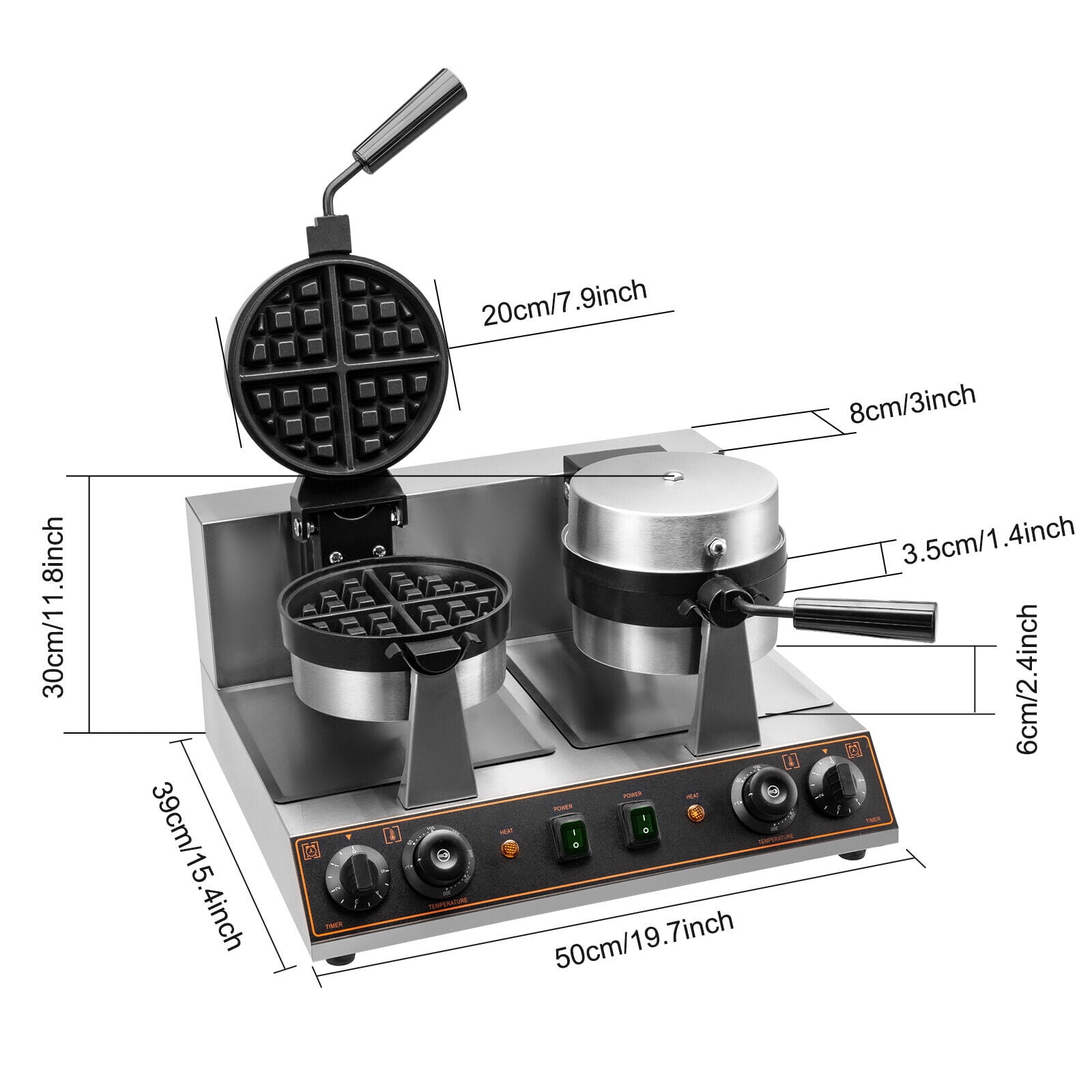 1500W Commercial Dual Head Rotating 7" Round Belgian Waffle Maker Baker Machine - Walmart.com