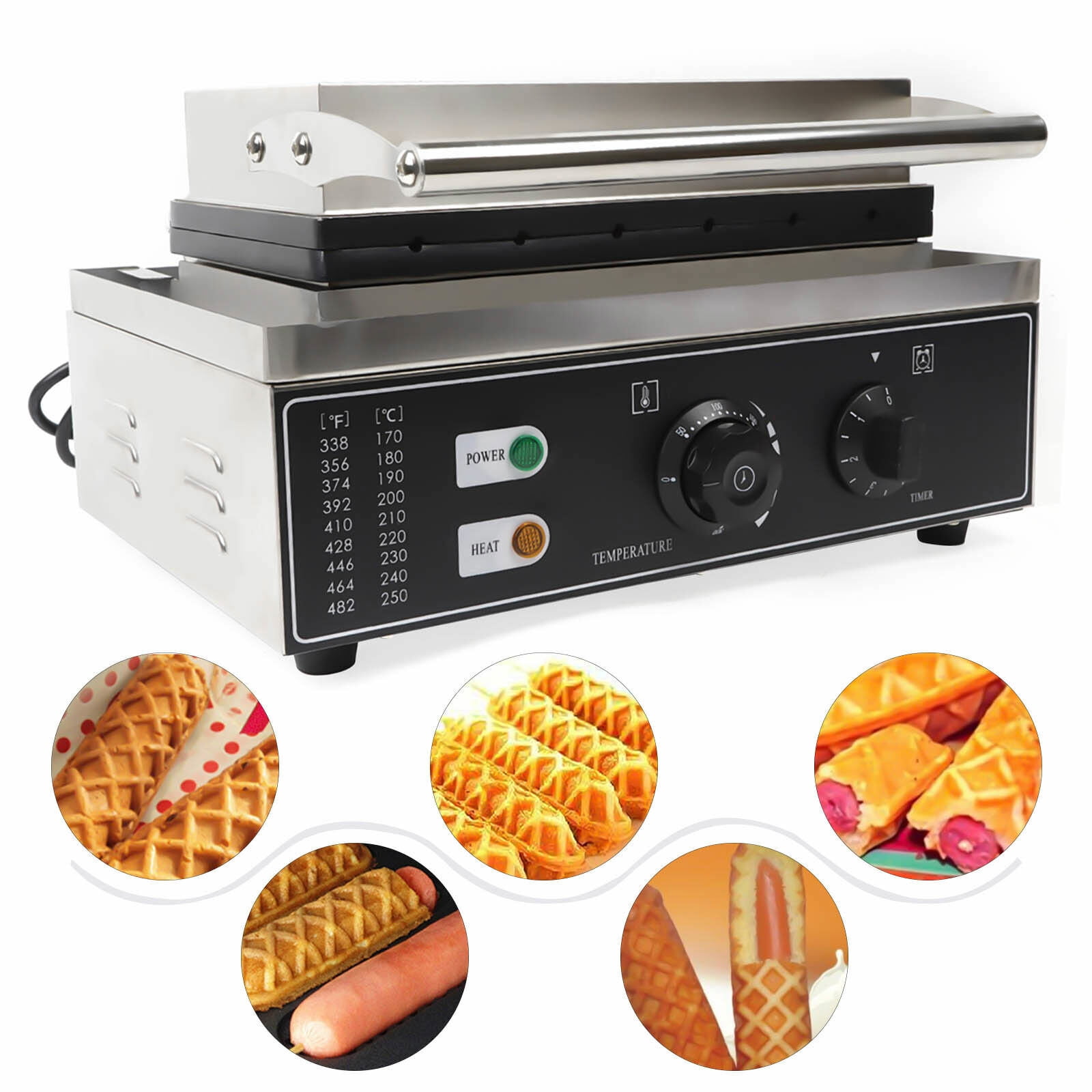 1500W Commercial Hot Dog Waffle Maker 6 Waffles Baker Crispy Machine ...