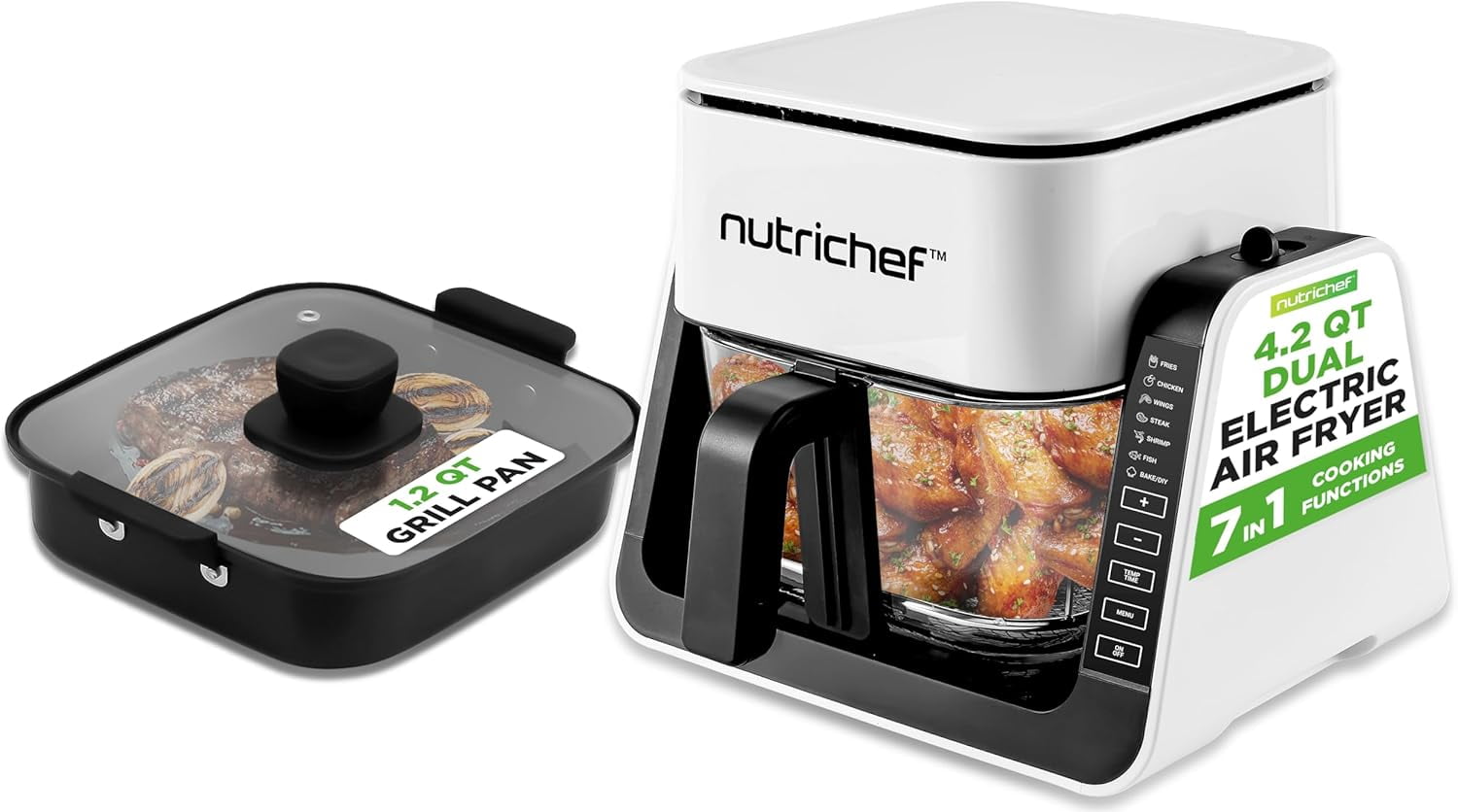 1500W Electric Air Fryer & Grill with 4L Glass Pot, 7-in-1 Functions ...