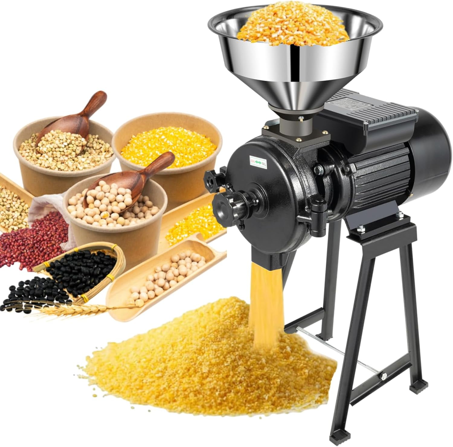 1500W Electric Grain Mill Grinder with Funnel, 110V Commercial & Home ...