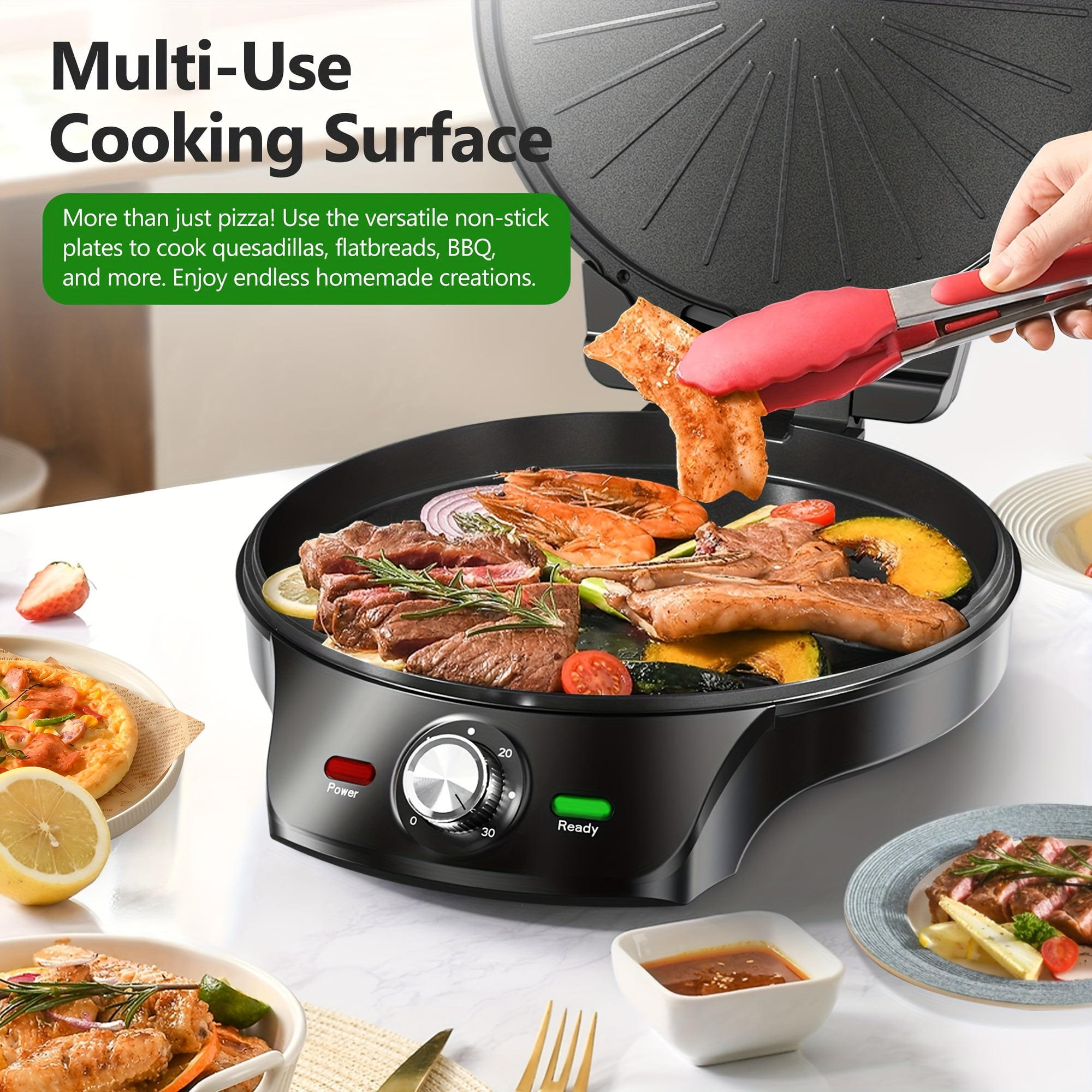 1500W Electric Indoor Grill & Pizza Maker | 2-in-1 Non-Stick Plates ...