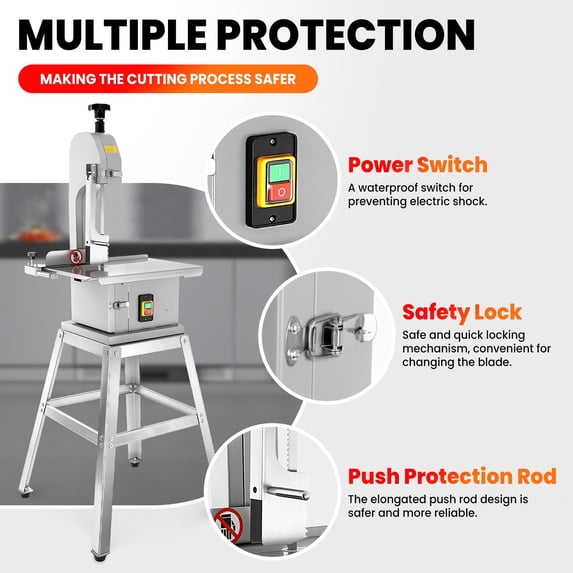 1500W Electric Meat Bandsaw with Stand, Multiple Safety Protections ...