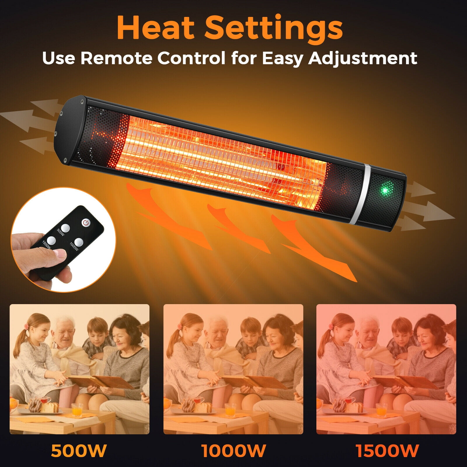 1500W Electric Patio Heater Wall-Mounted Infrared Heater w/Remote ...