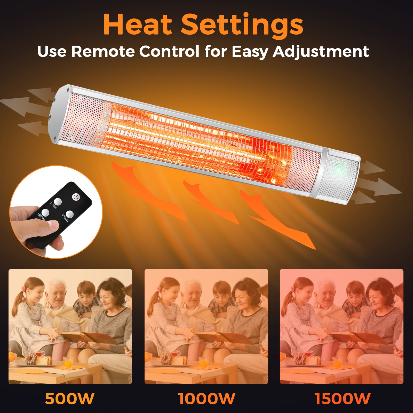 1500W Electric Patio Heater Wall-Mounted Infrared Heater w/Remote ...