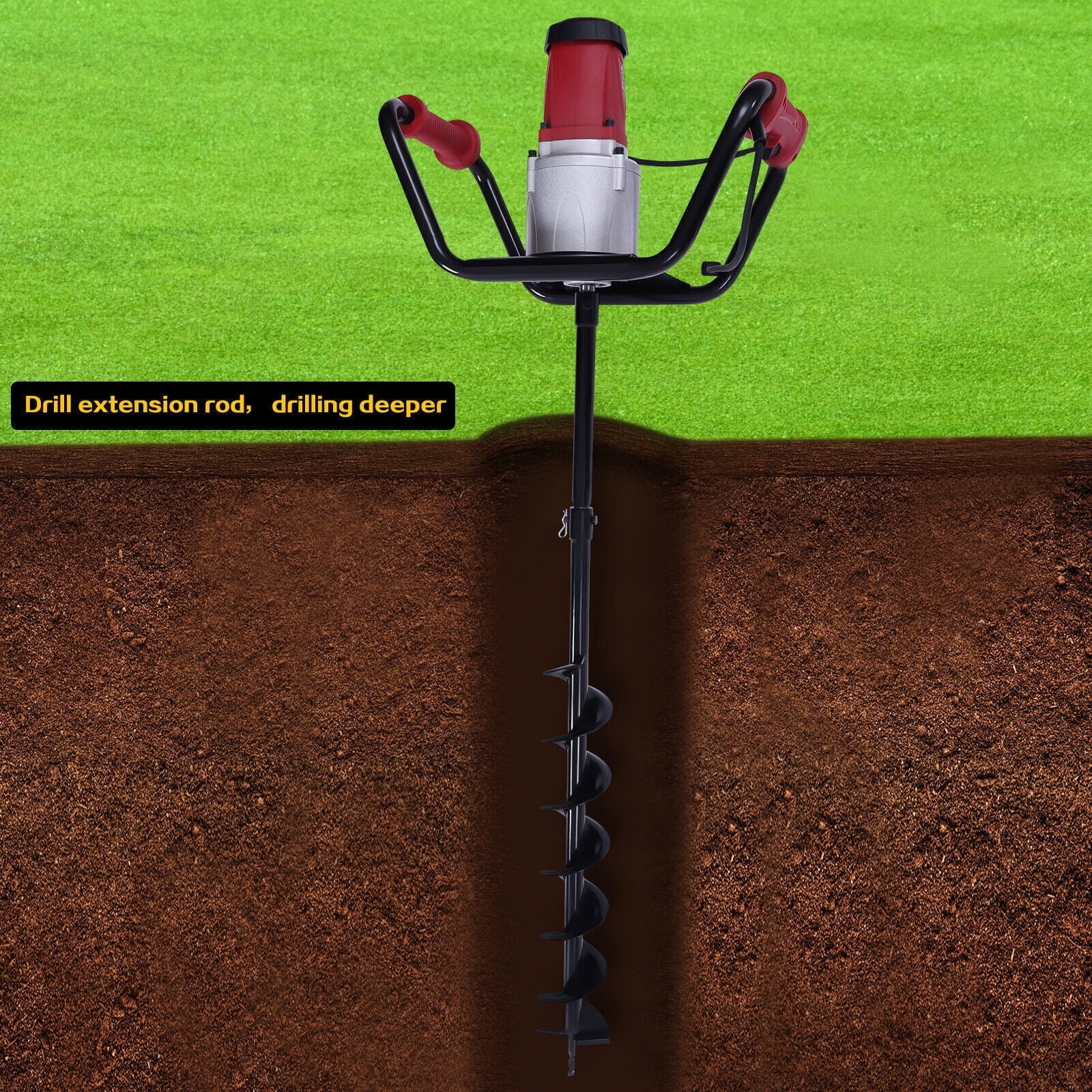 1500W Electric Post-Hole Digger with 6-inch Auger Bit Earth Auger Post ...