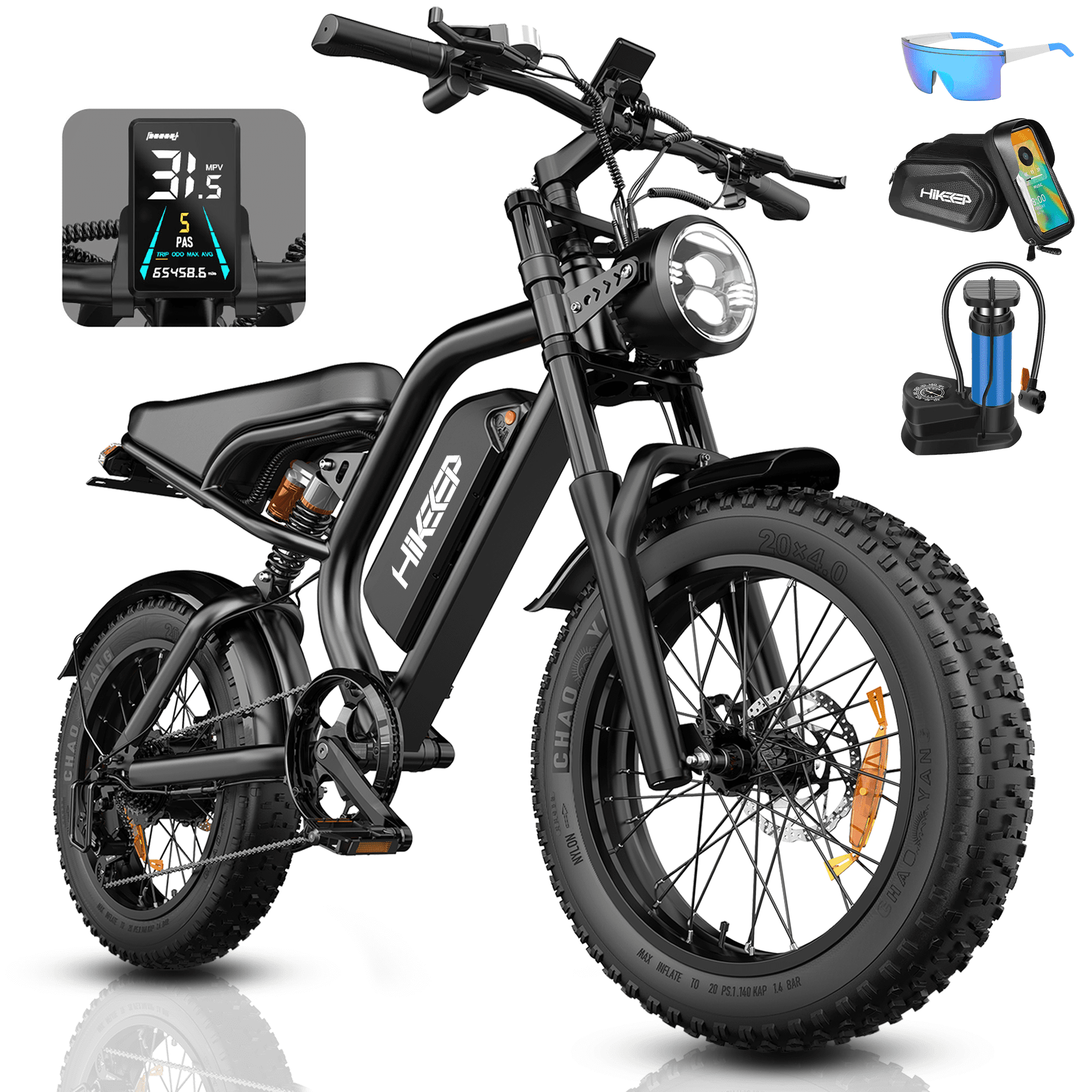 HiKeep 1500W Peak Electric Bike, 20" Fat Tire Ebike, 48V 15Ah Battery ...