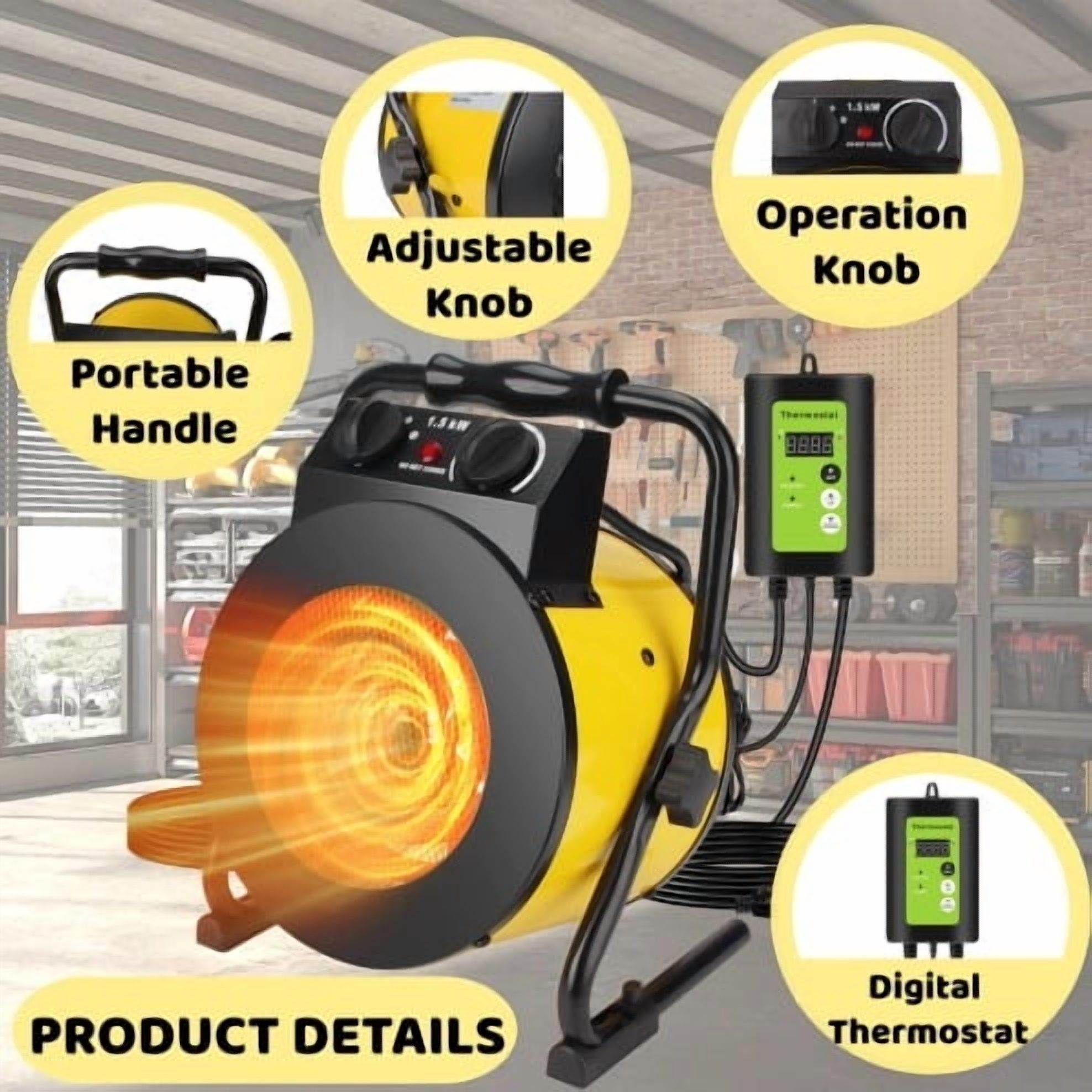 1500W Greenhouse Heater With Thermostat, 3s Heats Up Heater Electric ...