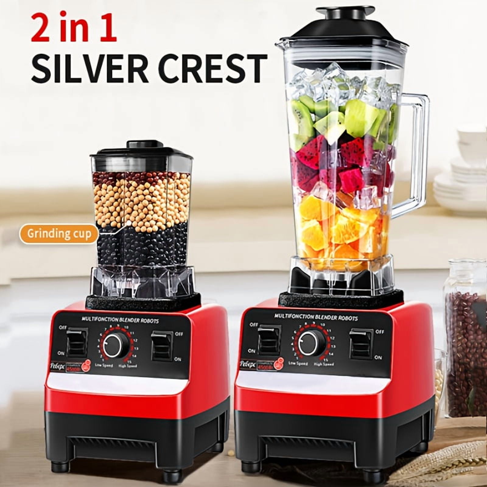 1500W High-Speed Multi-Functional Mixer, 68oz Dual Container, Stainless ...