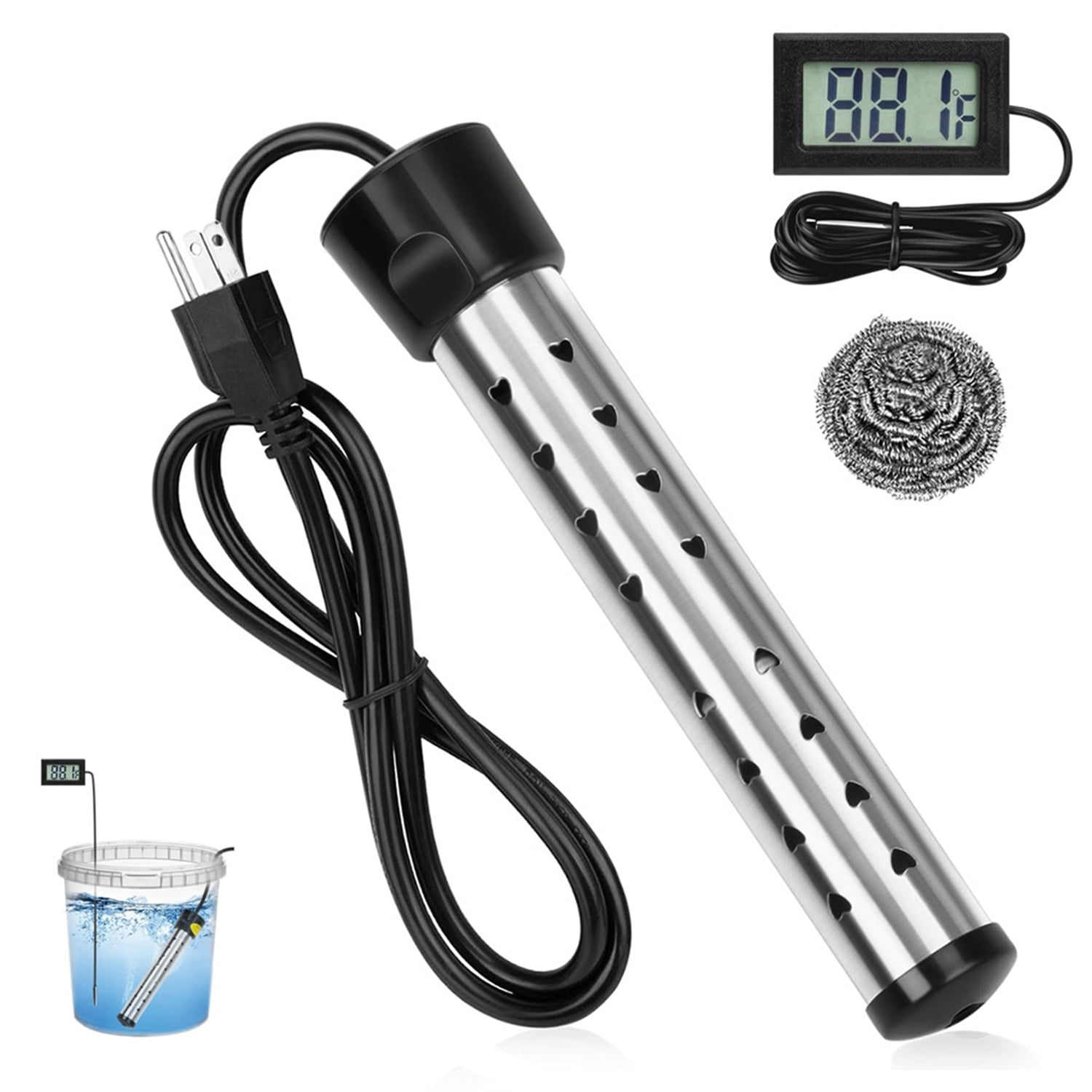 1500W Immersion Water Heater, Portable Bucket Electric Water Heater ...