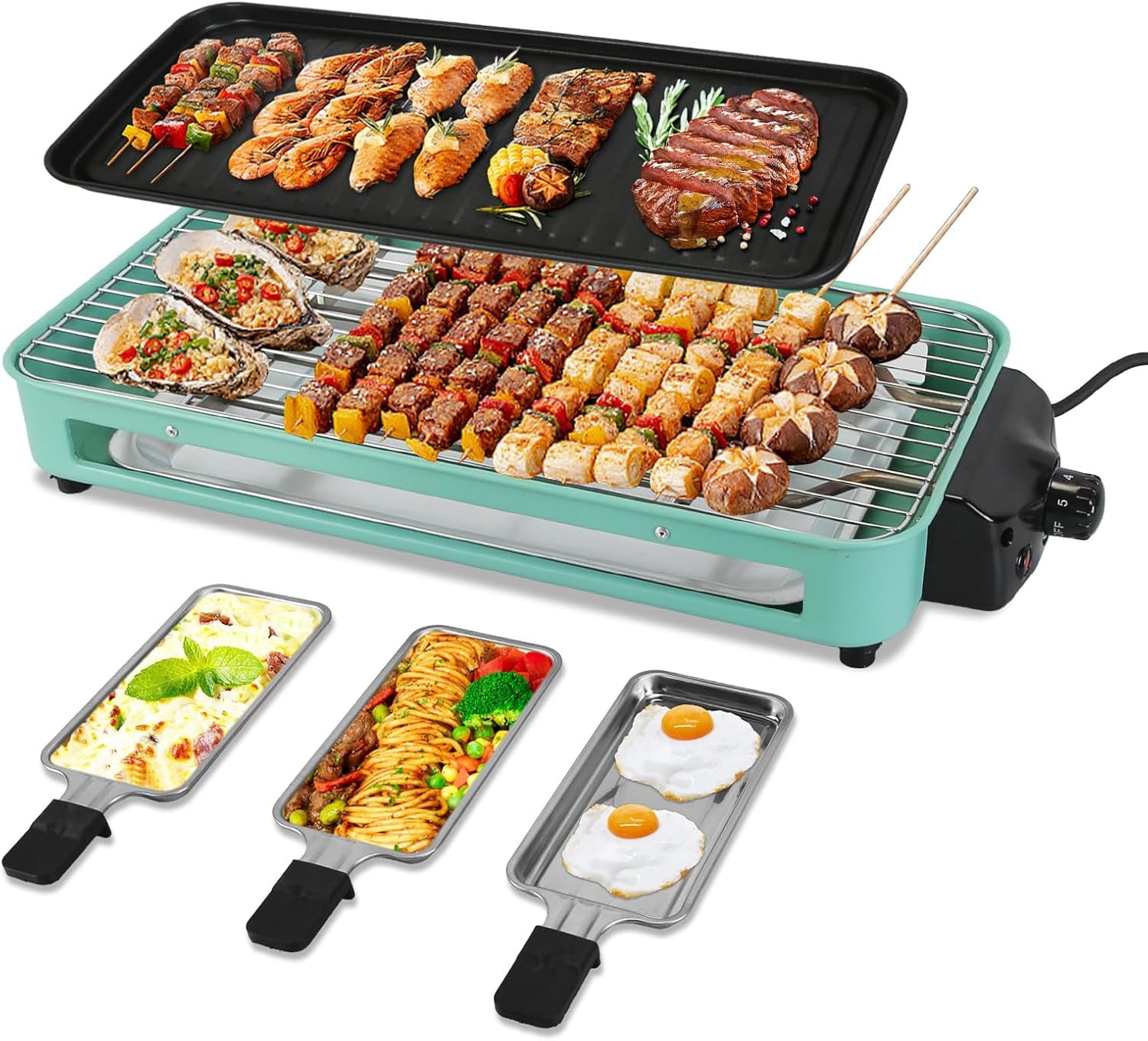 1500W Indoor Electric Grill, 2 in 1 Smokeless Indoor Grill, Portable ...
