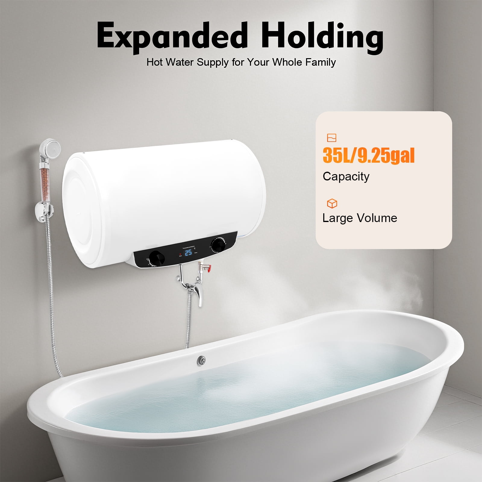 1500W Instant Electric Hot Water Heater Tankless Bathroom Shower Whole ...