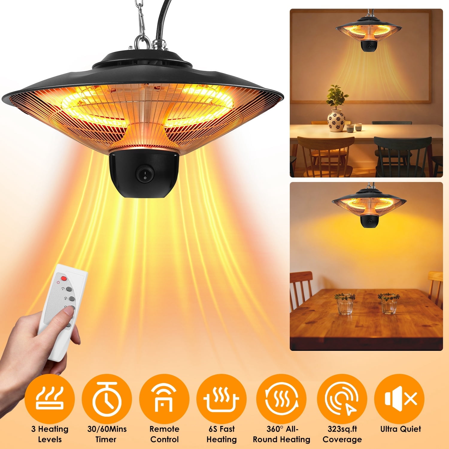 1500W Outdoor Hanging Patio Heater, Electric Heated Ceiling Heating ...