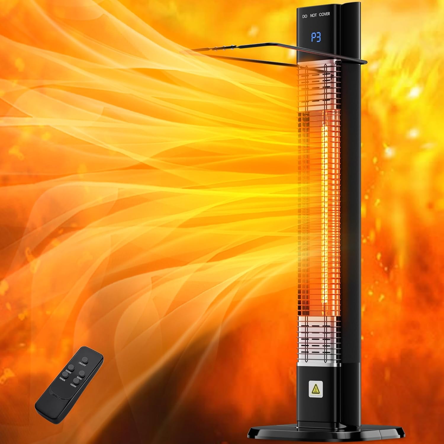 1500W Outdoor Heater,Patio Heater with Remote, 3 Heat Levels, 24H Timer ...
