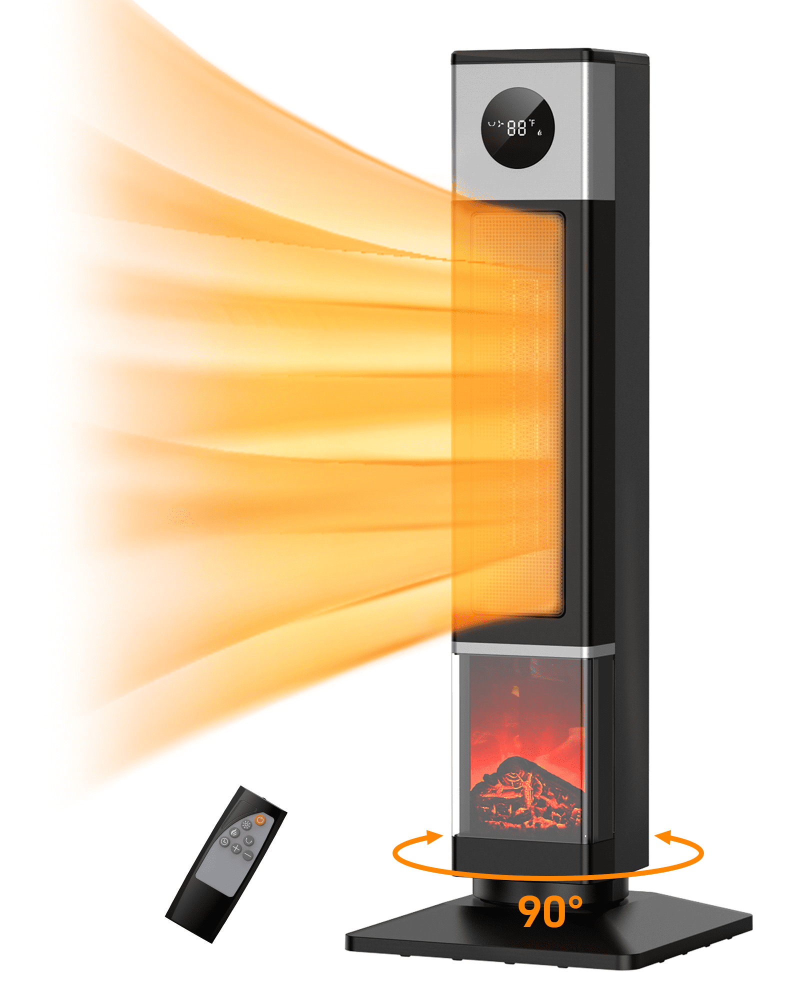 1500W PTC Ceramic Space Heater with 3D Flame, Remote Control ...