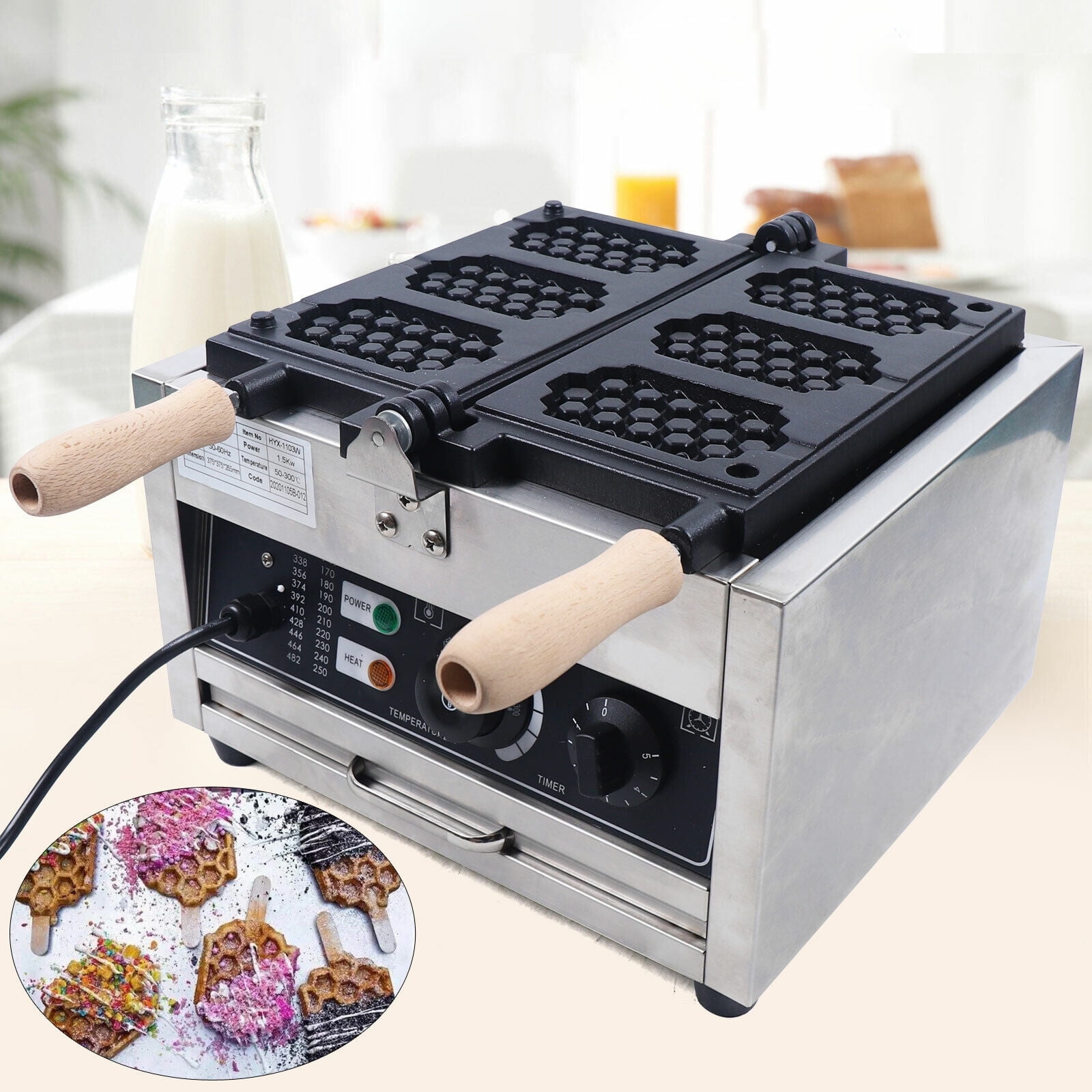 1500W Pancake Maker Non-stick Commercial Electric Belgian Waffle Pop ...