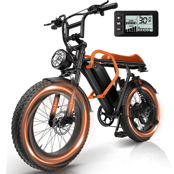 1500W Peak Electric Bike for Adults, 30MPH Electric Bike, 20" Fat Tire E-Mountain Bikes, 48V ...