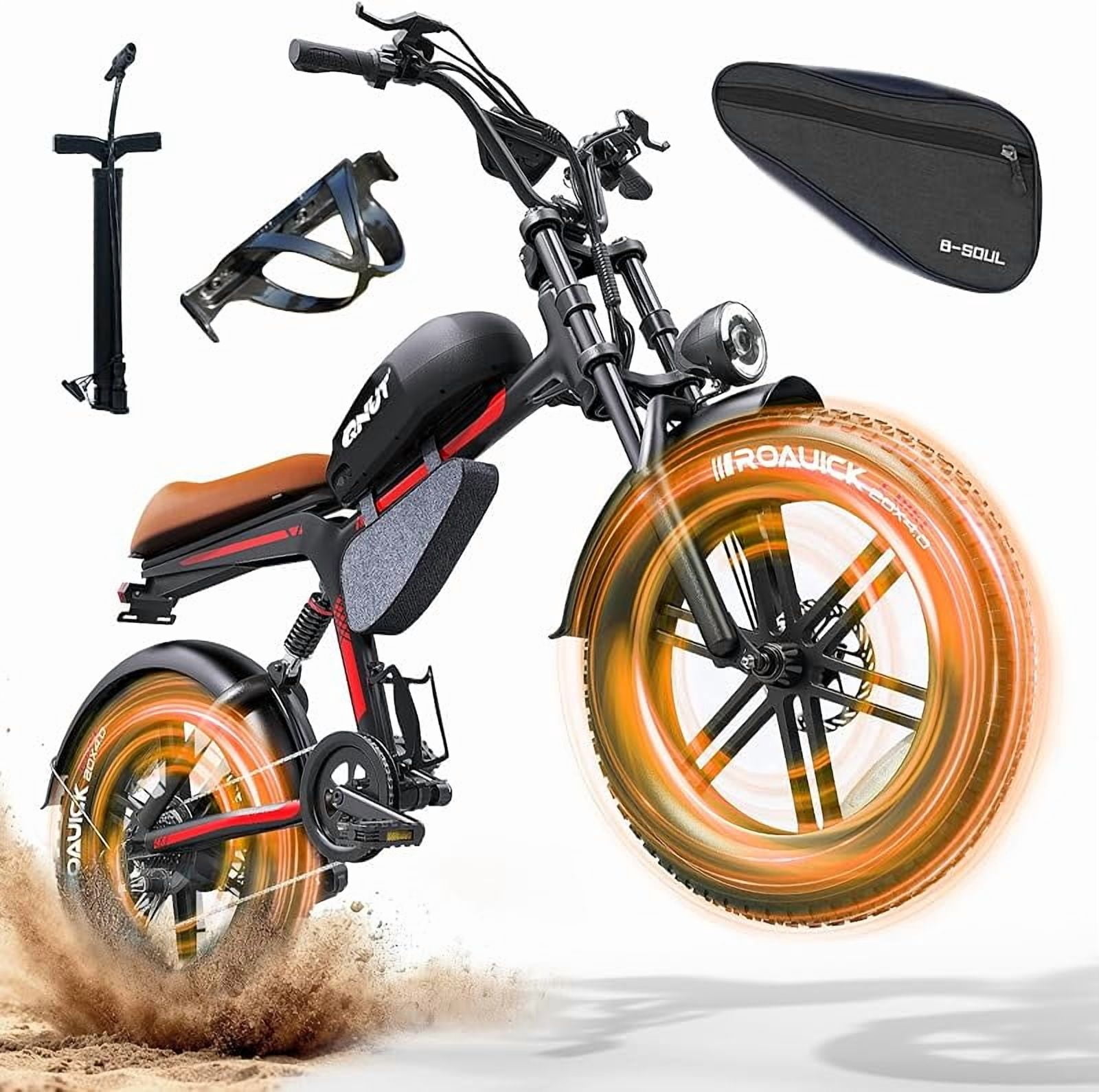 1500W(Peak) QNUT Retro Electric Fat Dirt Bike - 28MPH Mountain, 48V ...