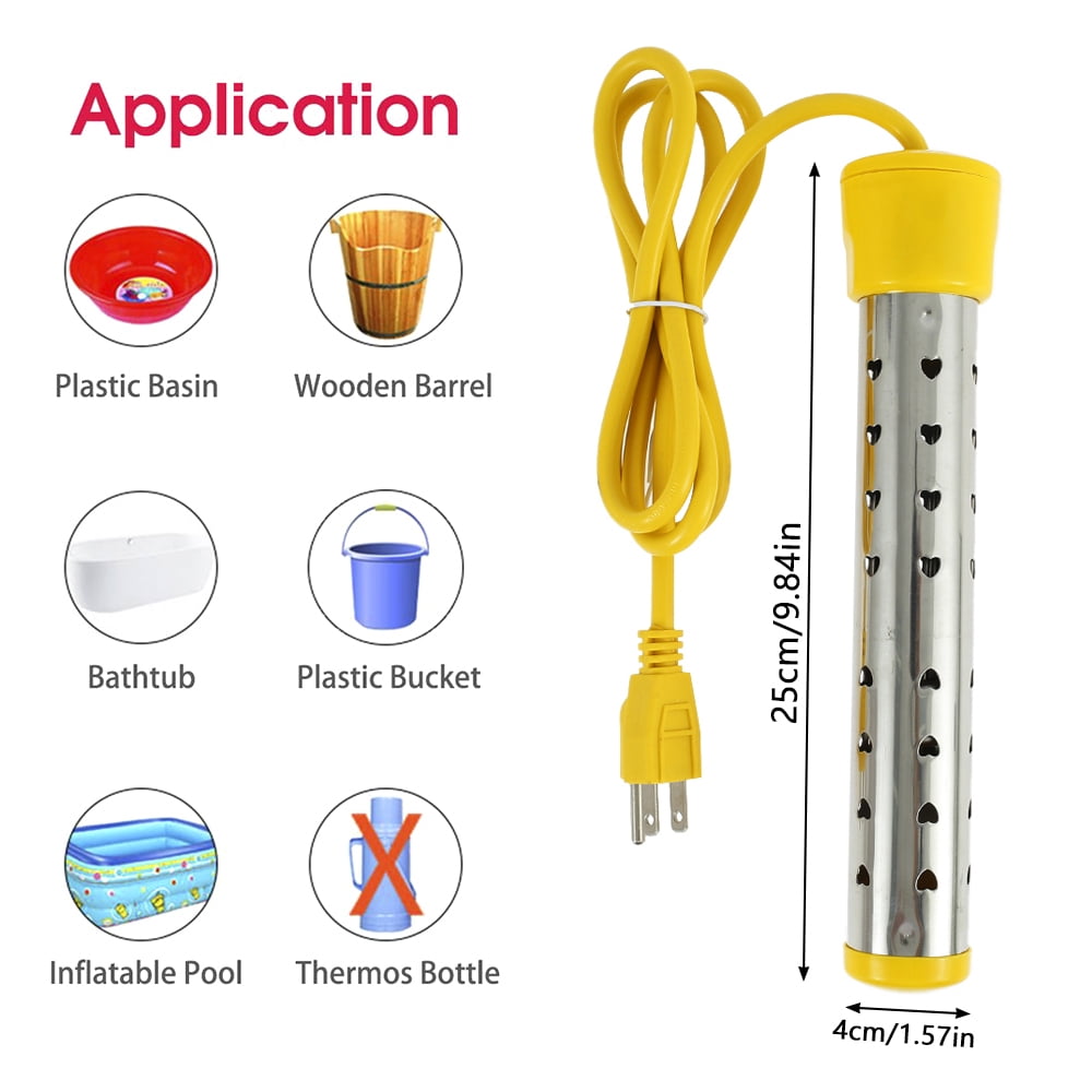 1500W Portable Electric Immersion Water Heater, Stainless Steel Pool ...