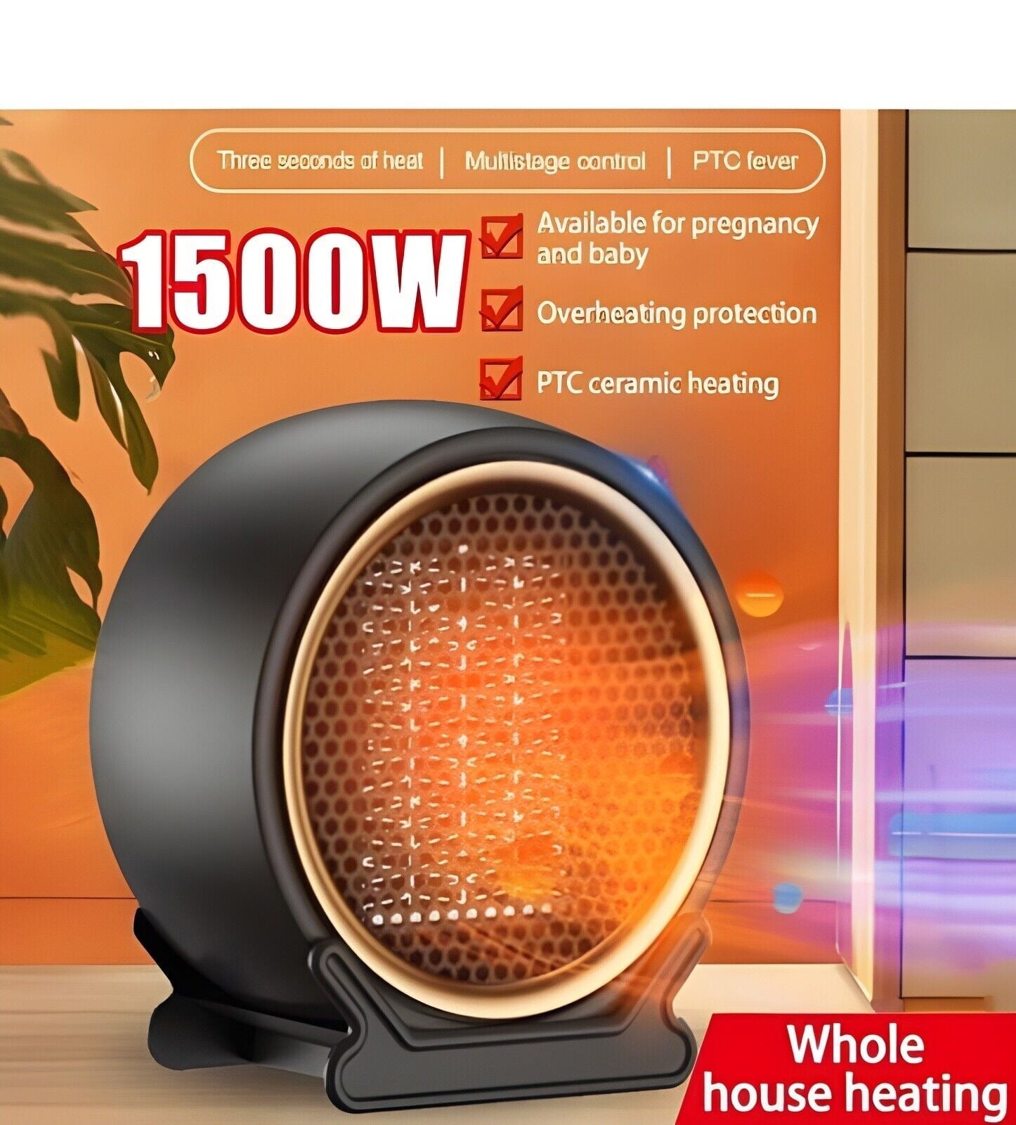 1500W Portable Electric Space Heater with Quiet Operation, Overheat ...