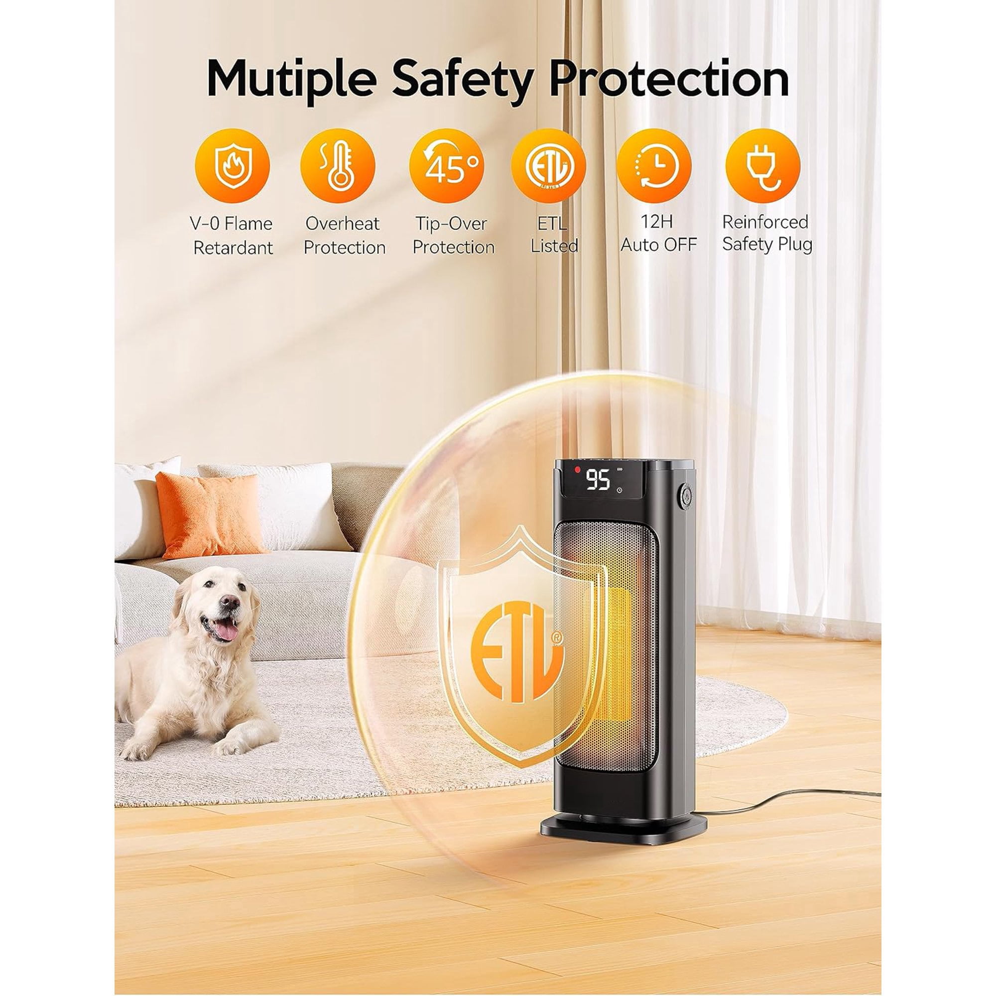 1500W Portable Space Heater, Heater with Thermostat, Remote, 3 Modes ...