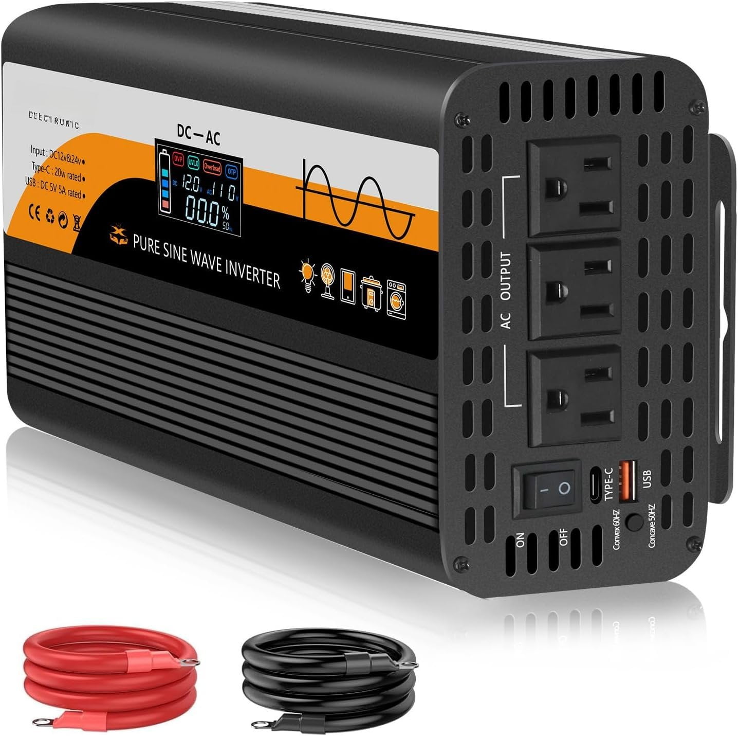 1500W Pure Sine Wave Inverter, 12V/24V -Detect, 50Hz/60Hz Switchable ...