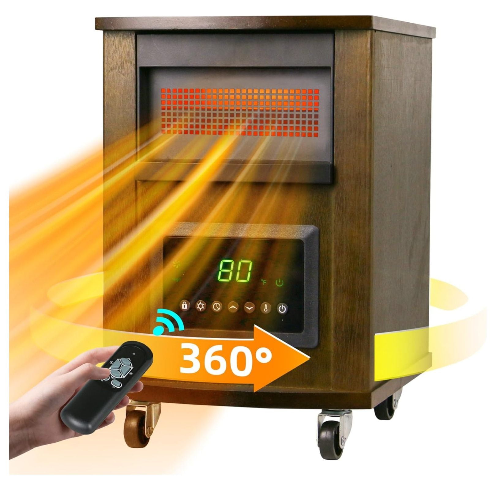 1500W Quartz Infrared Heater with Universal wheels Control LCD Display ...