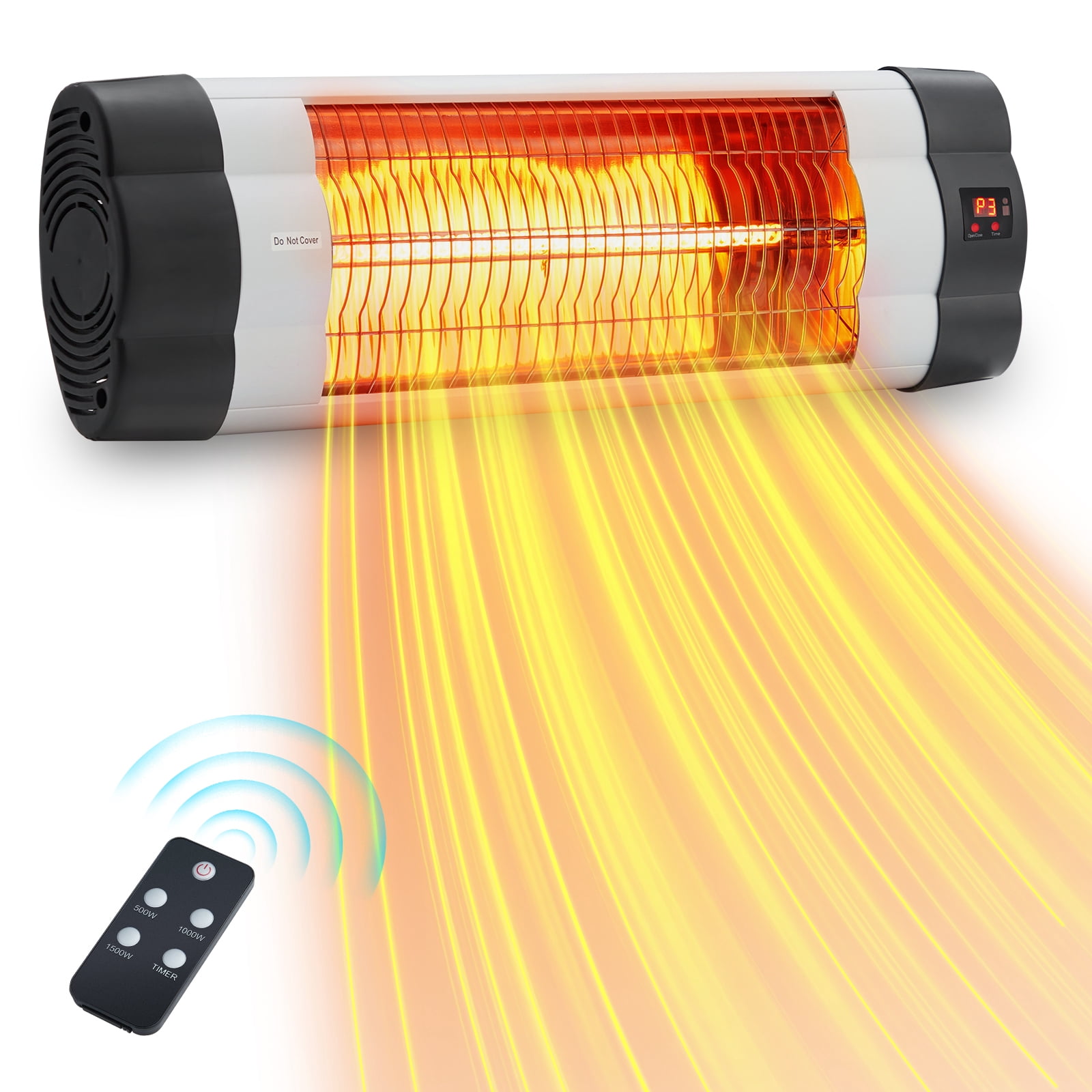 1500W Silver Aluminum Outdoor Heater, 24H Timer Wall Heating Appliance ...