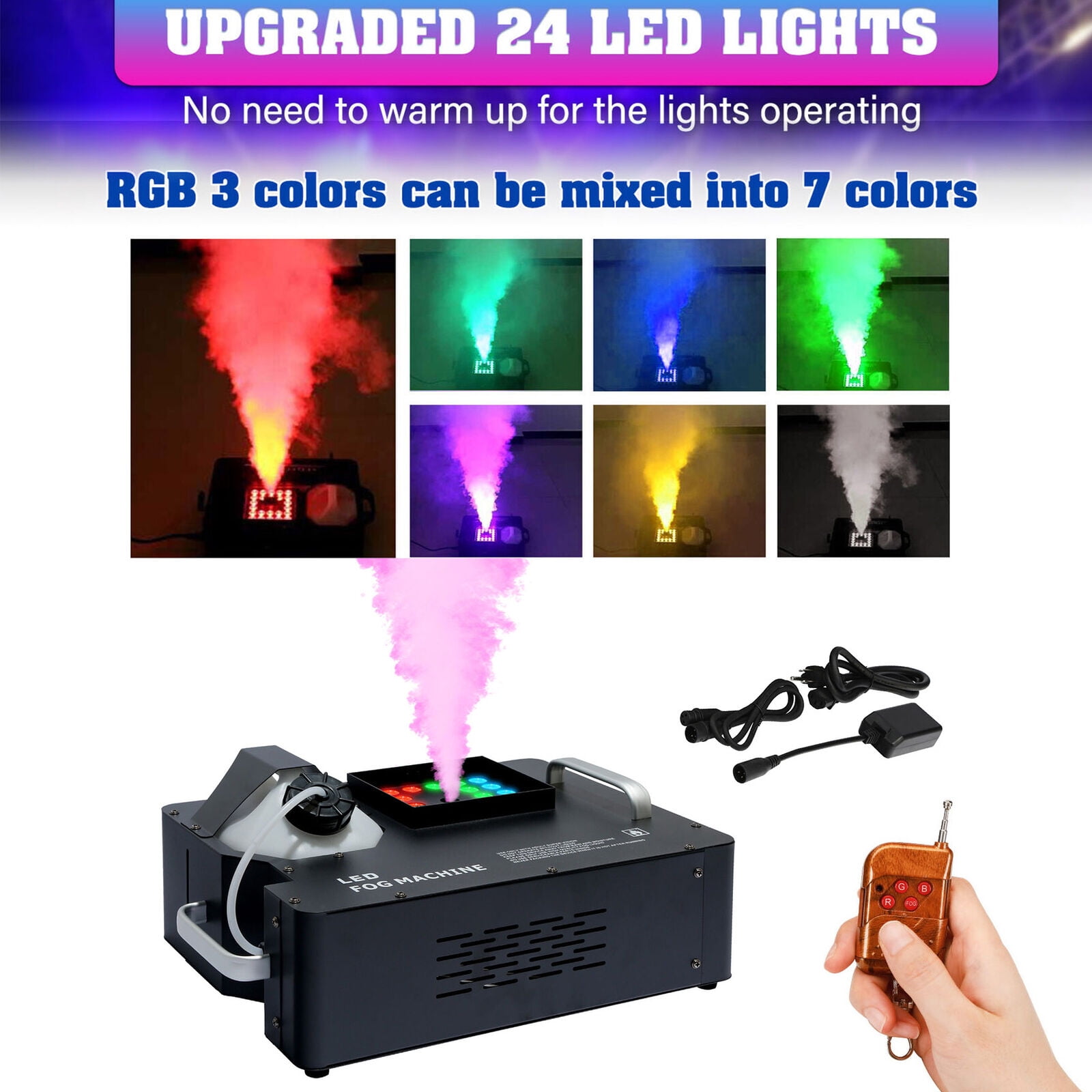 1500W Smoke Fog Machine RGB 24LED Light DMX DJ Party Vertical Spray Fog ...