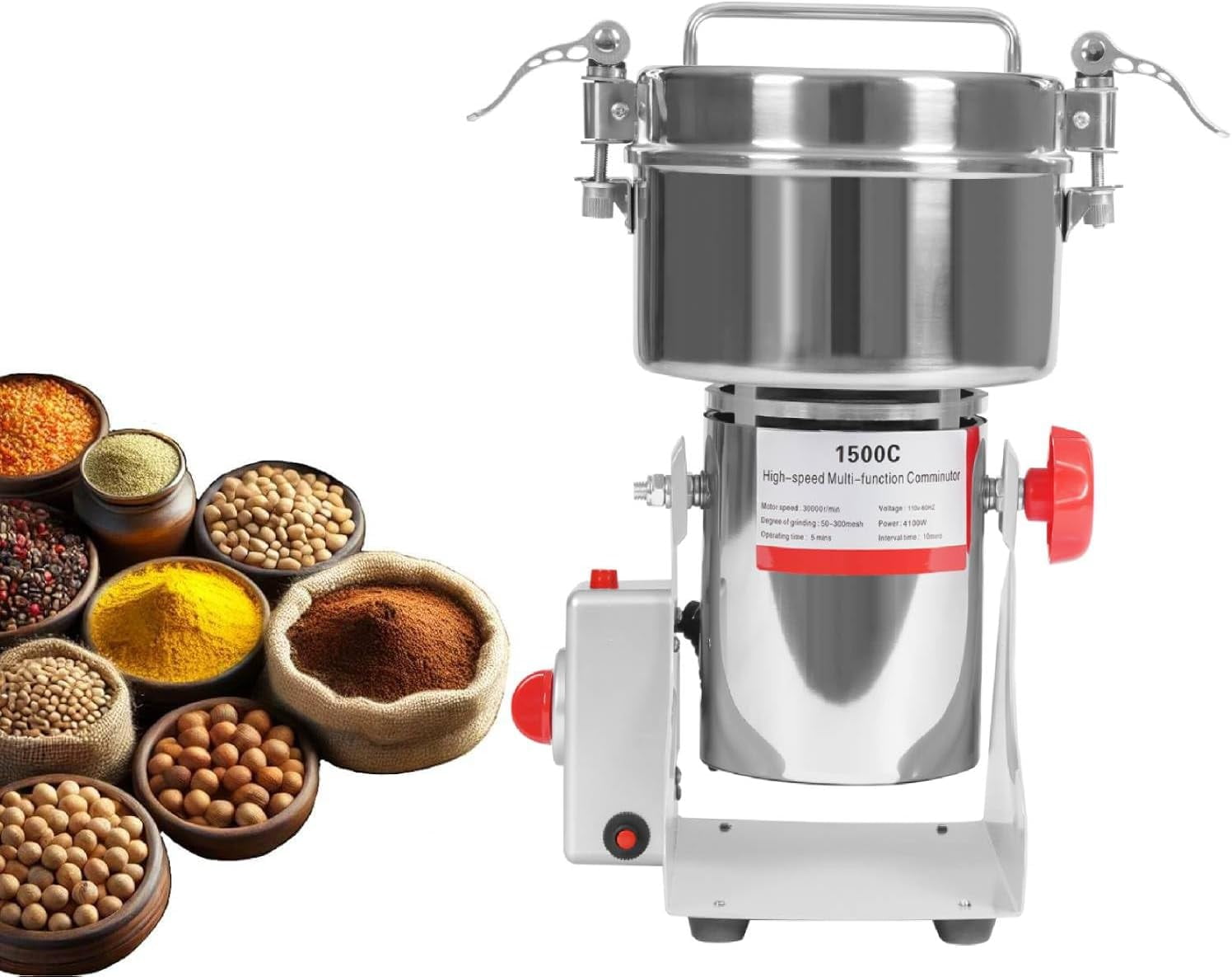 1500g Electric Grain Mill Grinder, 4100W High Speed Powder Grinders ...