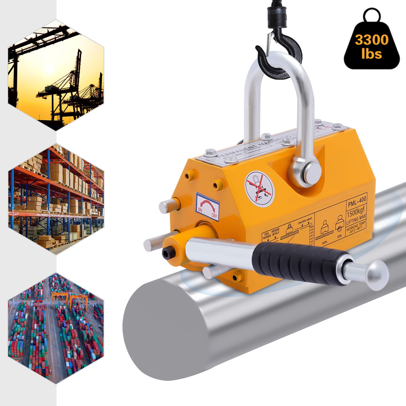 1500kg/3300lbs Steel Lifting Magnet Magnetic Lifter Hoist Crane ...