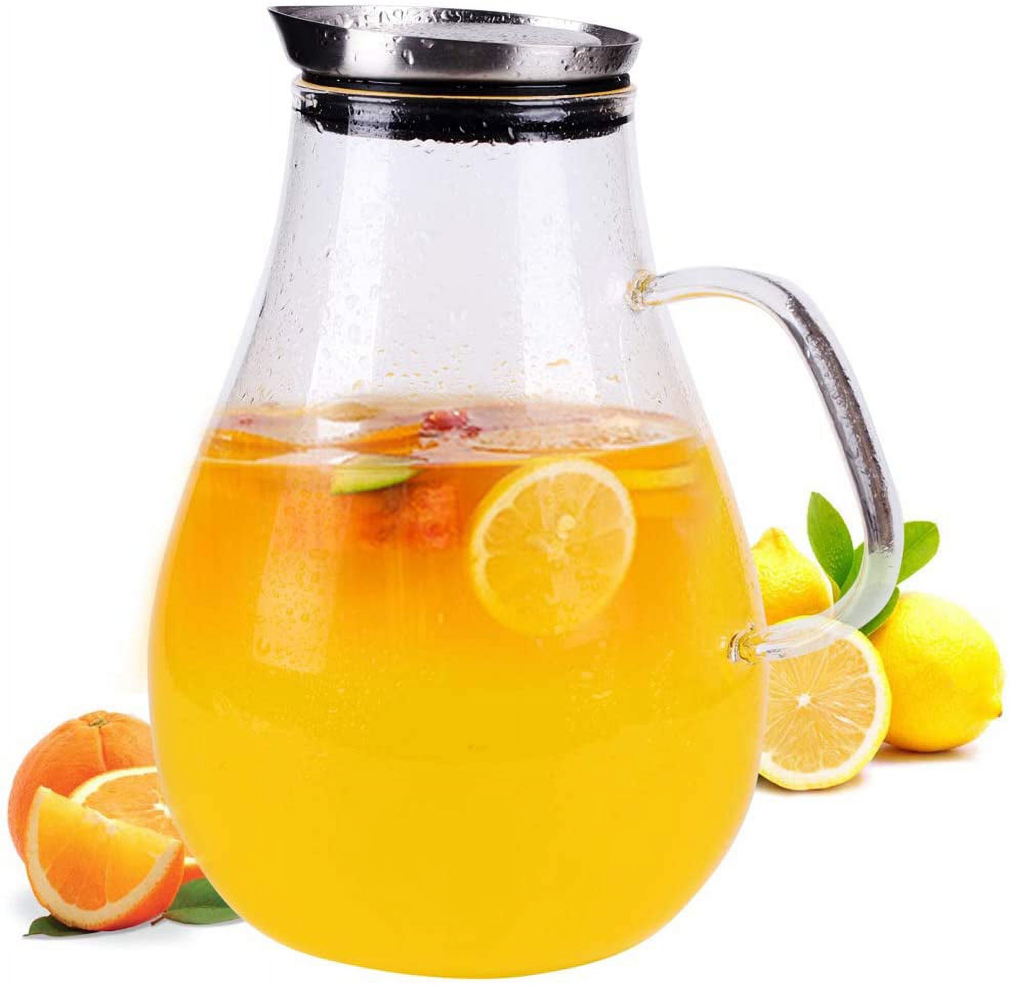 1500ml Glass Pitcher with Lid, 3/5 Gallon Ice Tea Pitchers, 2.6 Quart ...