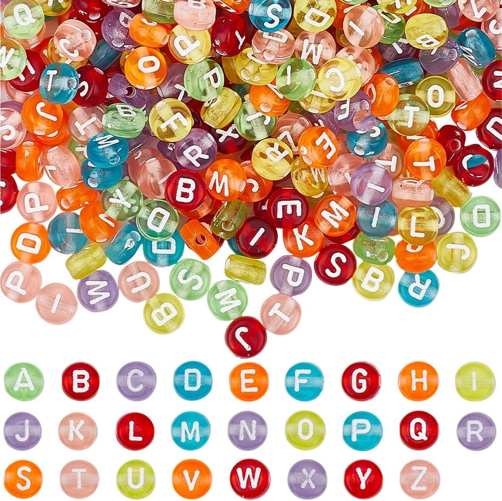 1500pcs Clear Letter Beads Transparent Alphabet Beads Flat Round Clear ...