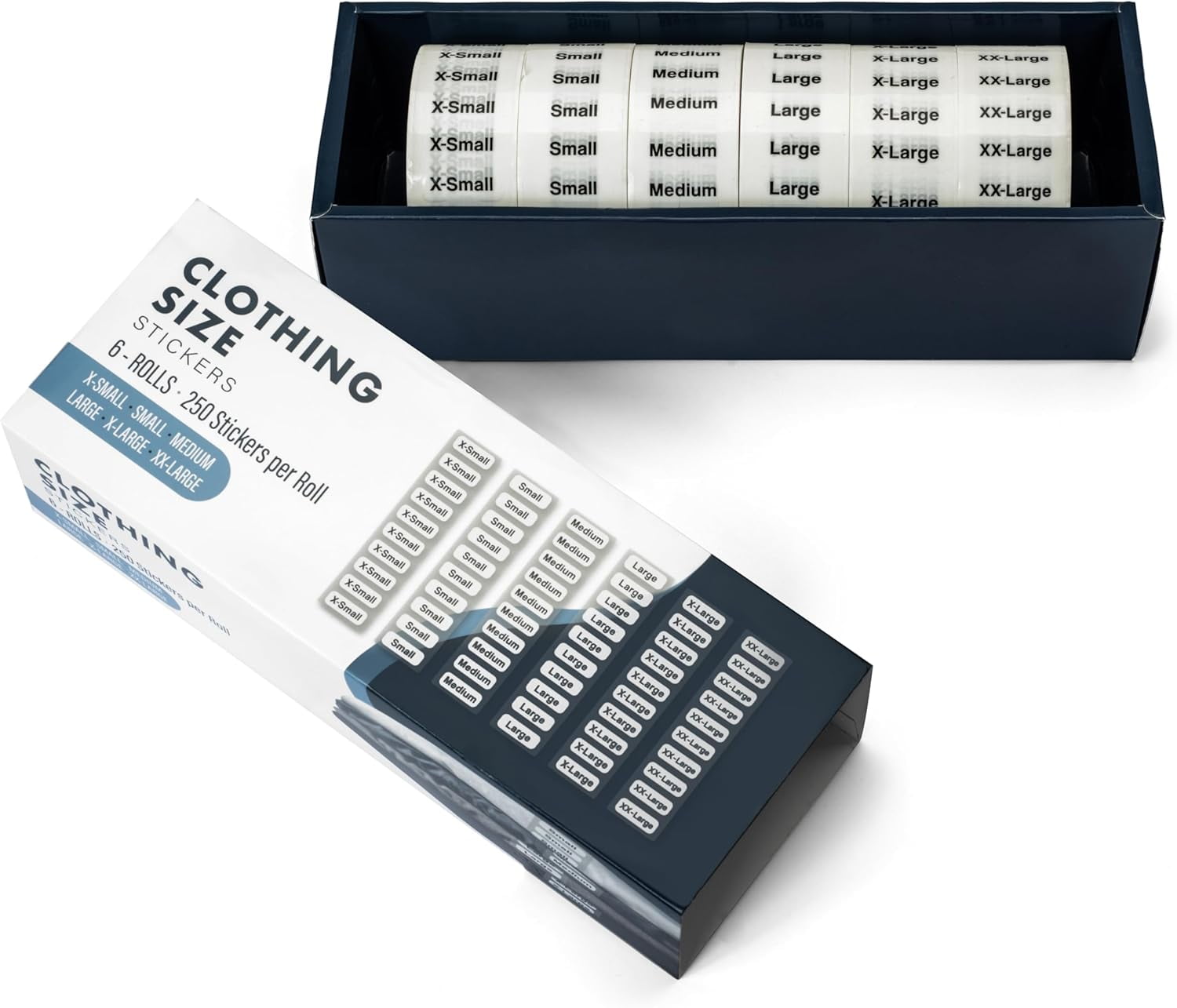 1500pcs Clothing Size Strip Labels Box Set, 1.25" x 5" Labels, 6 Rolls ...