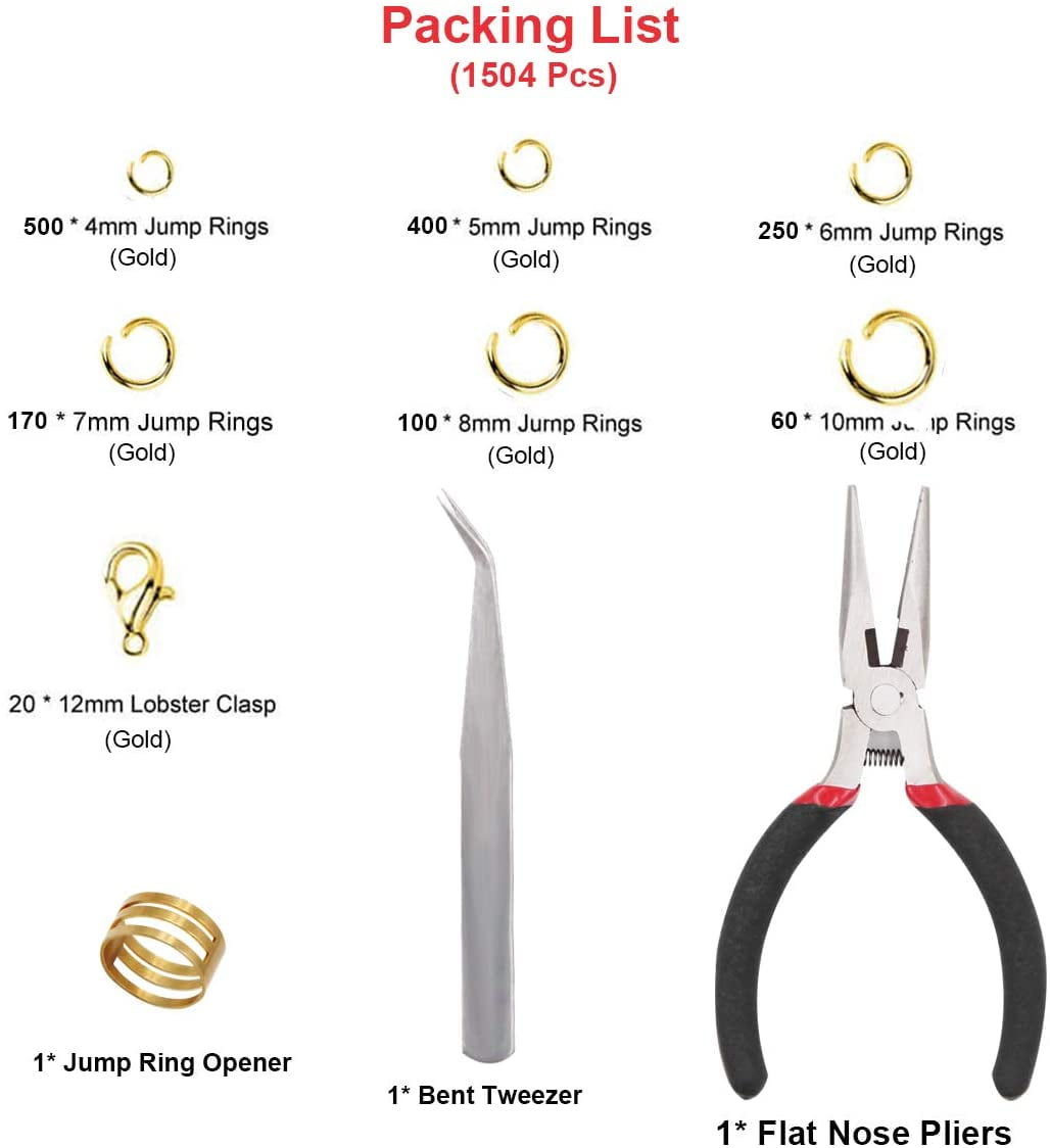 1504Pcs Gold Open Jump Ring and Lobster Clasps Kit Jewelry Repair Tools ...