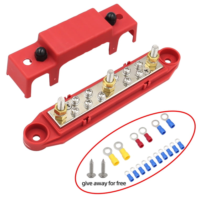 150A 48V Bus Bar Terminal Power Distribution Block DC M6 Studs Positive Negative Terminal Block ...