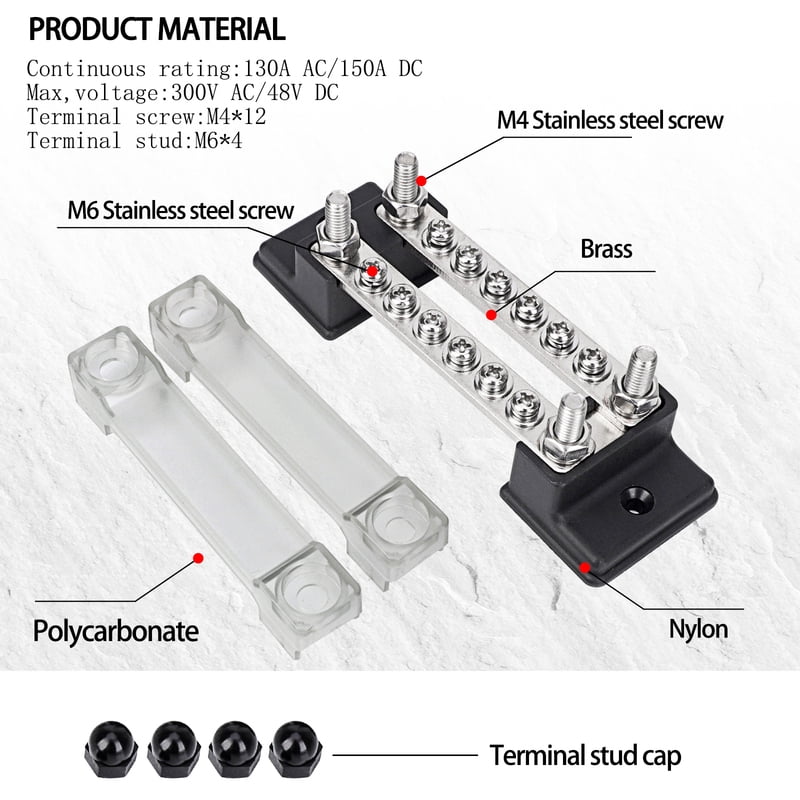 150A Terminal Block Power Distribution Block 12V Car Terminal Block Negative Bus Bar for Truck ...