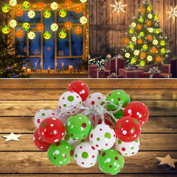 150Cm 10-Led Christmas Ball String Lights with Button Control Polka Dot ...