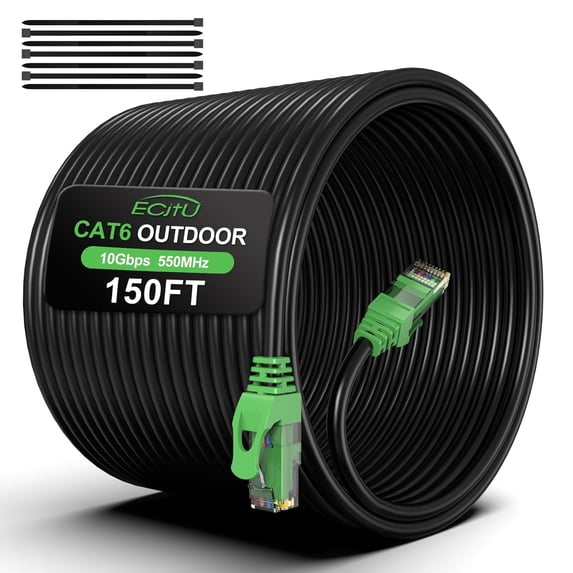 150FT Cat6 Outdoor Ethernet Cable, In-Ground, Heavy Duty Direct Burial ...