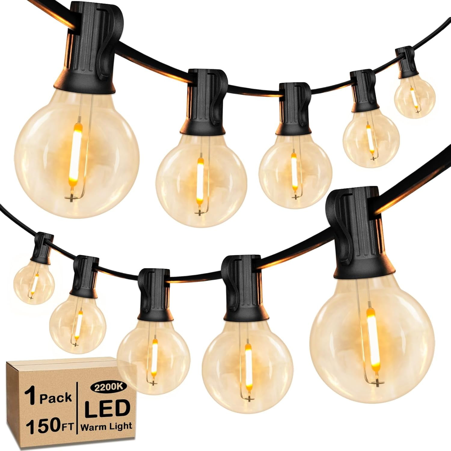 150FT LED Globe Outdoor String Lights, Dimmable Patio Lights with 75+2 ...