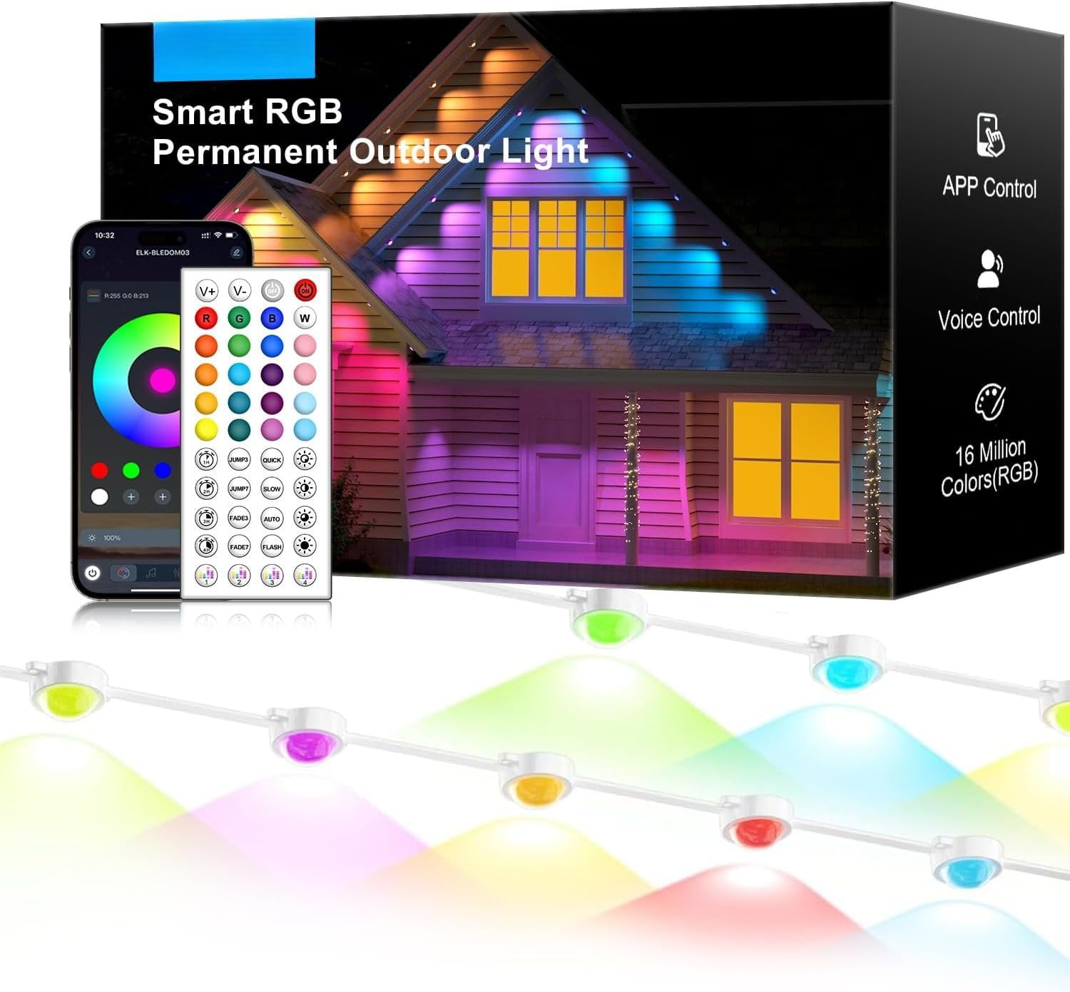 150FT Permanent Outdoor Lights - IP65 with App Control Remote, DIY ...