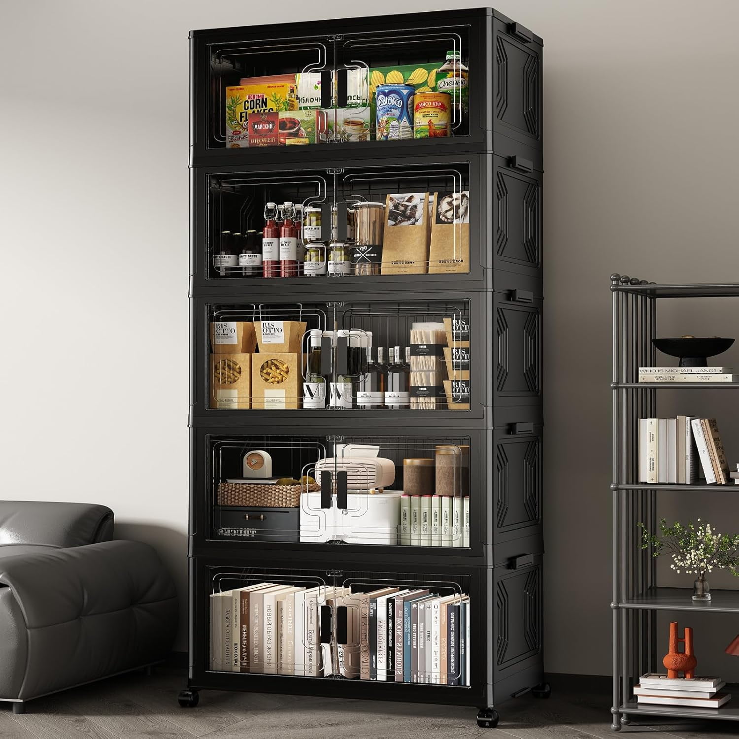 150GAL Stackable Storage Bins with Wheels and Lid, Collapsible Closet ...