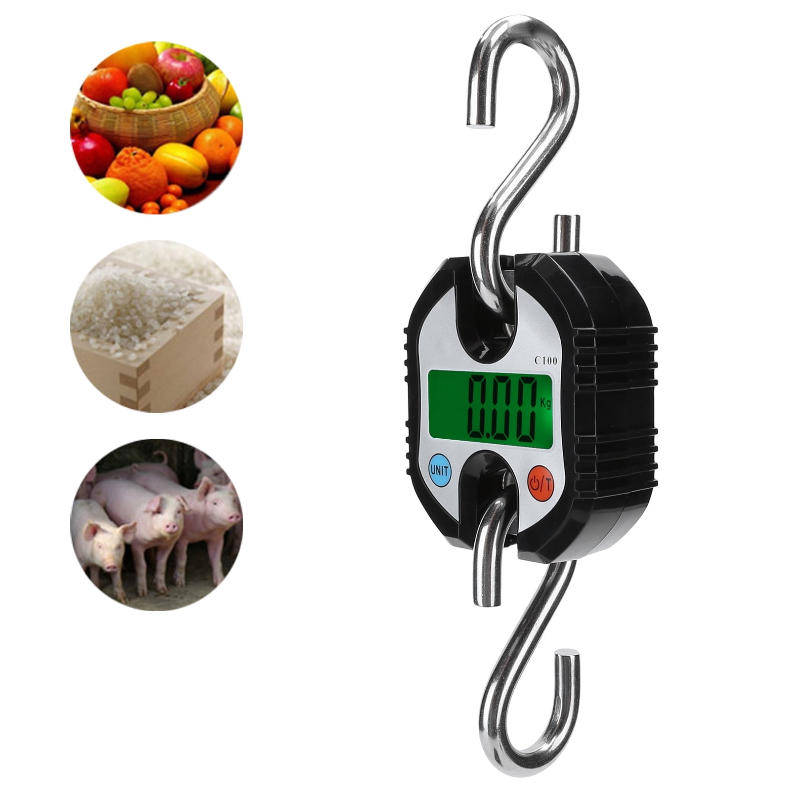 150KG Large Capacity Stainless Steel Crane Scale LCD Digital Electronic Hook Hanging Weight For ...
