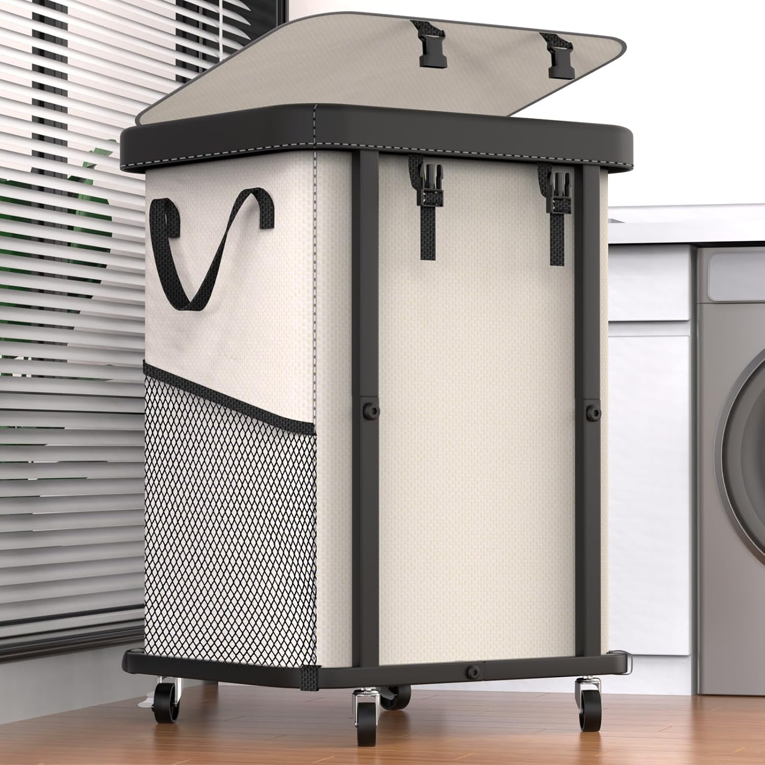 150L (40 Gal) Large Fashion Laundry Basket with Wheels, Leather ...