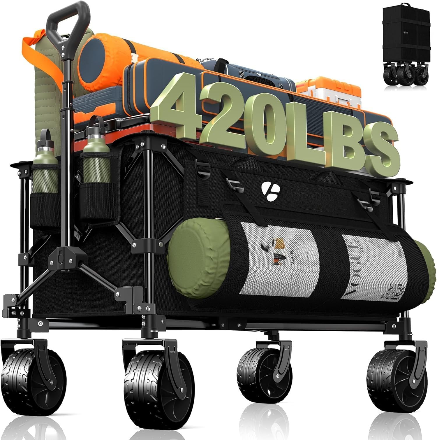 150L Collapsible Wagons Carts Foldable, 420LBS Heavy Duty Folding Beach ...