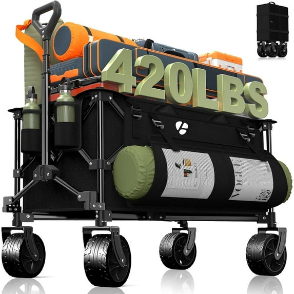 150L Collapsible Wagons Carts Foldable, 420LBS Heavy Duty Folding Beach ...