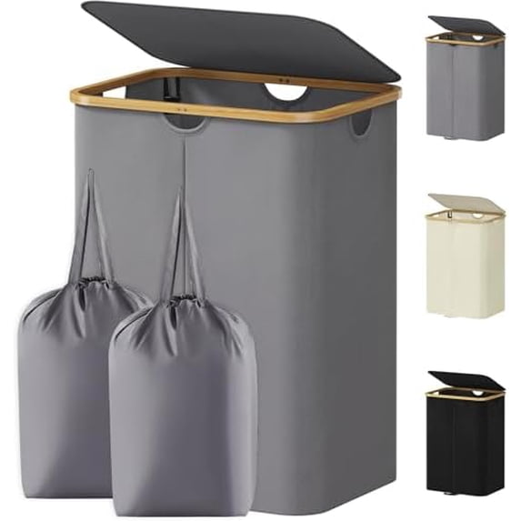 150L Double Laundry Hamper with Lid, Large Dual Laundry Basket ...