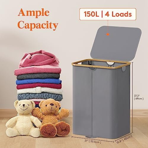 150L Double Laundry Hamper with Lid, Large Dual Laundry Basket ...