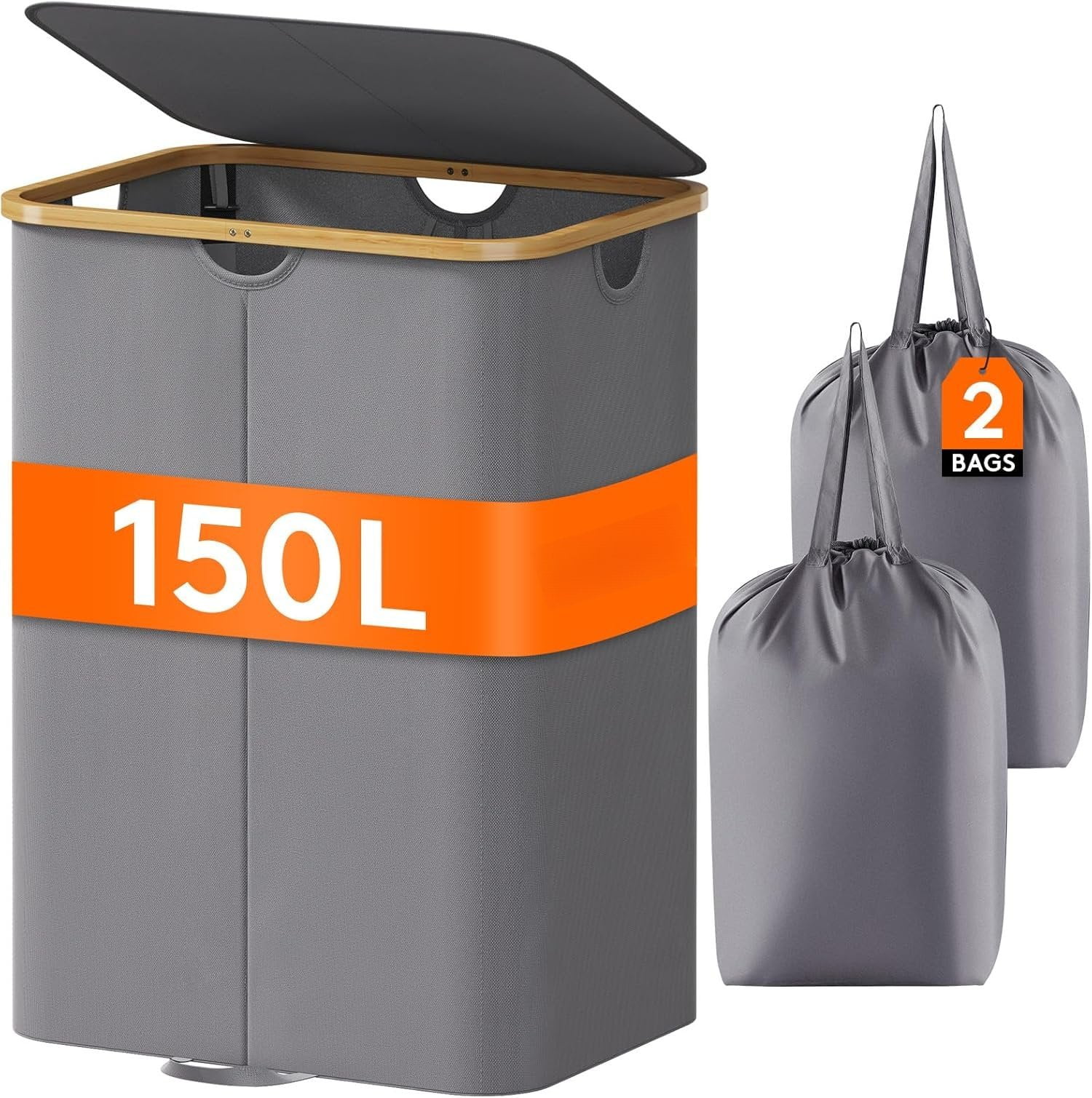 150L Double Laundry Hamper with Lid, Large Dual Laundry Basket ...